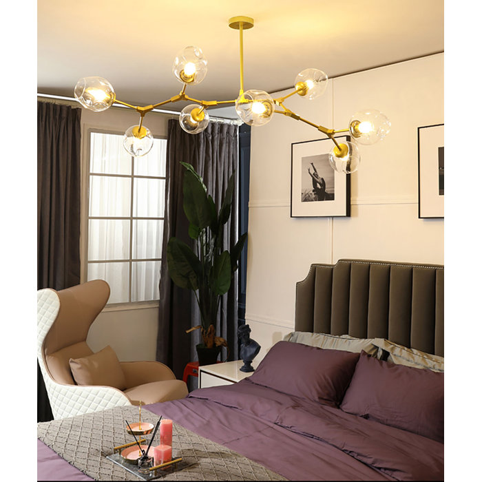 Everly Quinn Axenia Long 6fts 8-Light Sputnik Chandelier Gold Branch Ceiling Light Fixture with ...